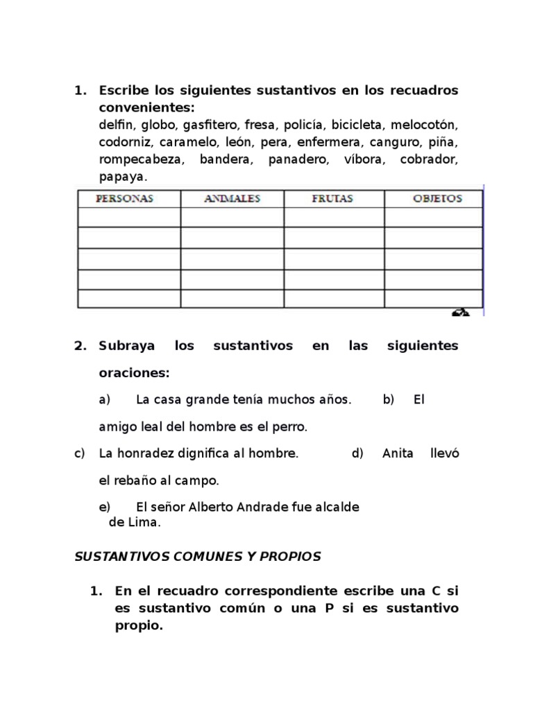 Sustantivo Comun y Propio | PDF