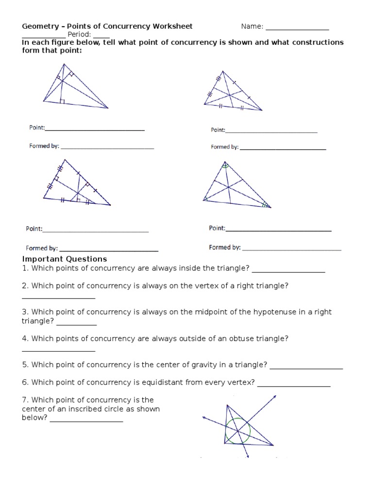 Points of Concurrency WS-1 | PDF | Triangle | Euclidean Plane Geometry