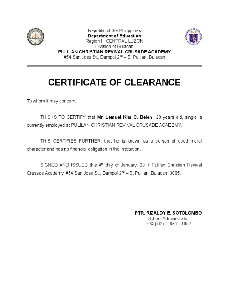 Certificate of Clearance | PDF