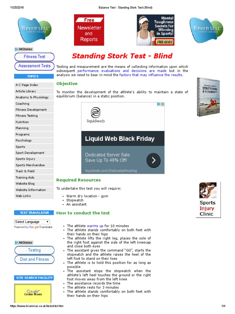 Balance Test - Standing Stork Test (Blind) | PDF | Validity (Statistics ...
