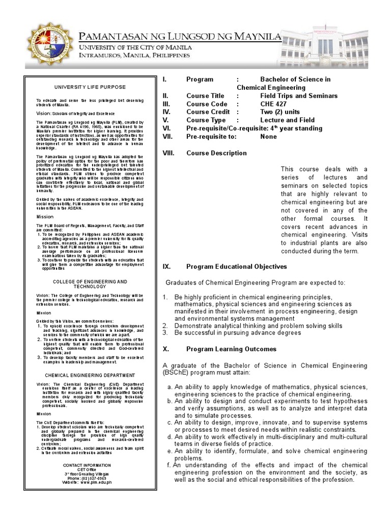 CHE 427 Field Trips and Seminars | PDF | Engineering | Science