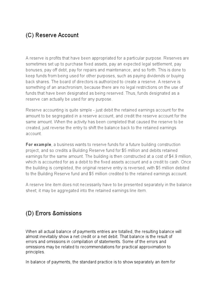 (C) Reserve Account: For Example, A Business Wants To Reserve Funds For ...