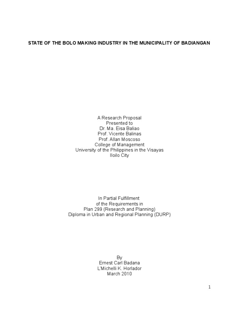 State of The Bolo Making Industry in The Municipality of Badiangan ...