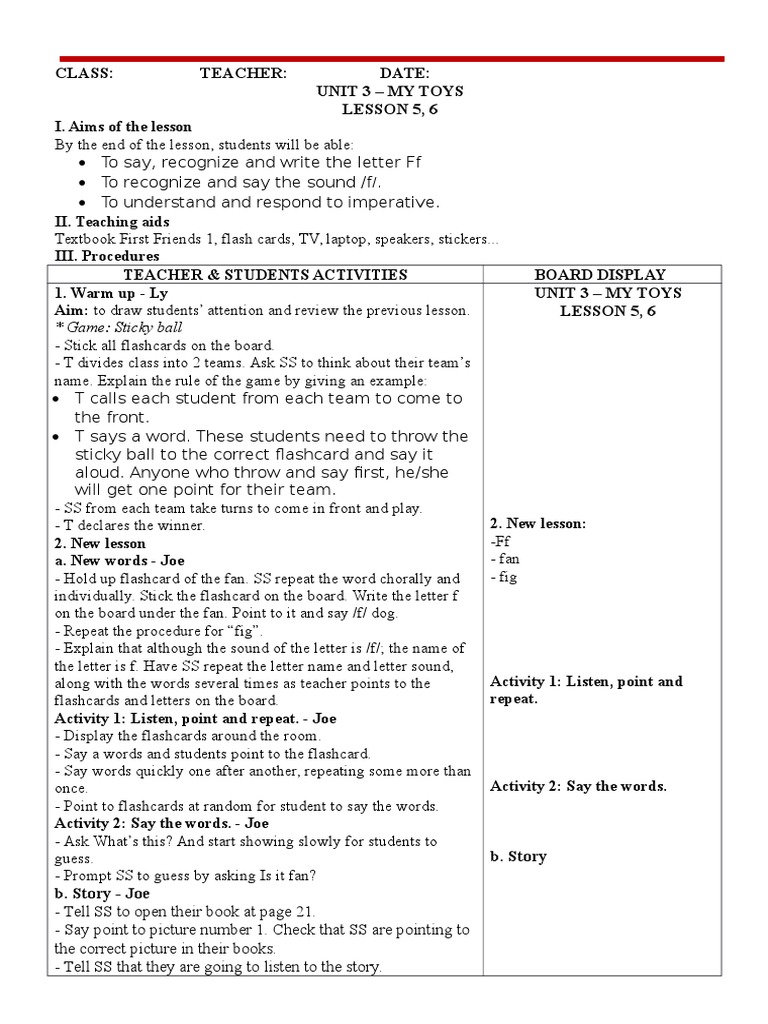 FF1 Unit 3 Lesson 5, 6 (Page 20, 21) | PDF