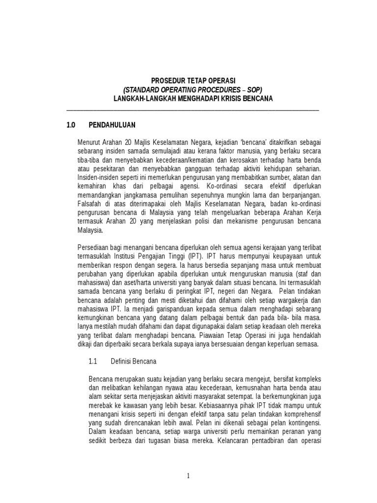 Sop Pengurusan Bencana Ipt-1 | PDF | Sains & Matematika