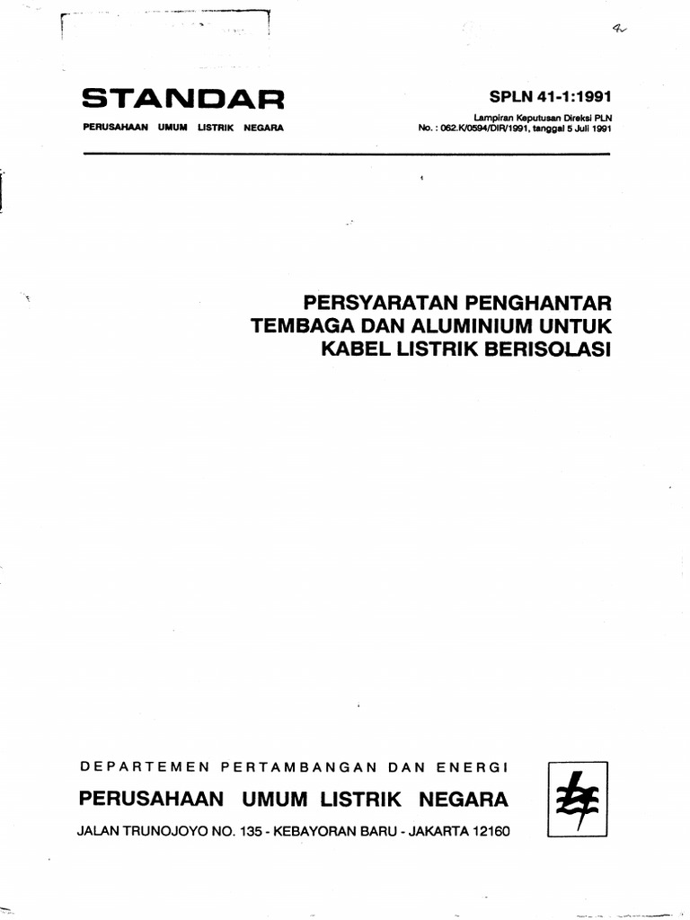 SPLN 41-1 - 1991 Persyaratan Penghantar PDF | PDF