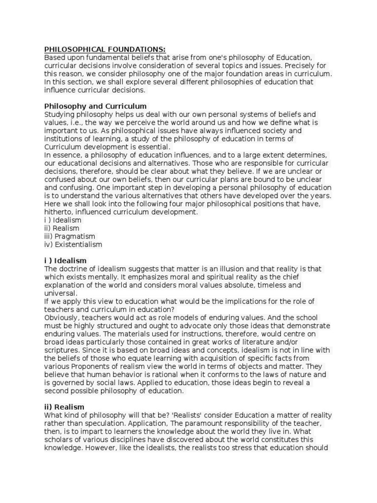 Philosophical Foundations | Curriculum | Learning