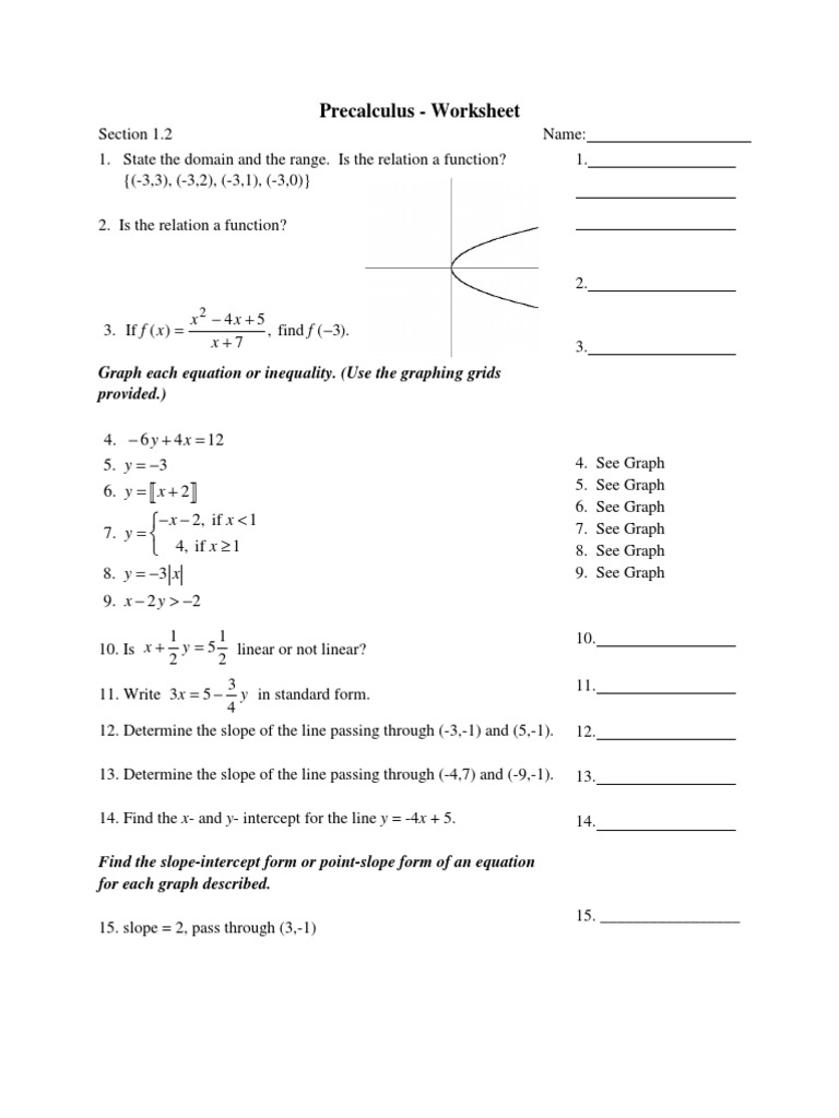 Precalculus - Worksheet: FX X X X F | PDF | Discrete Mathematics ...