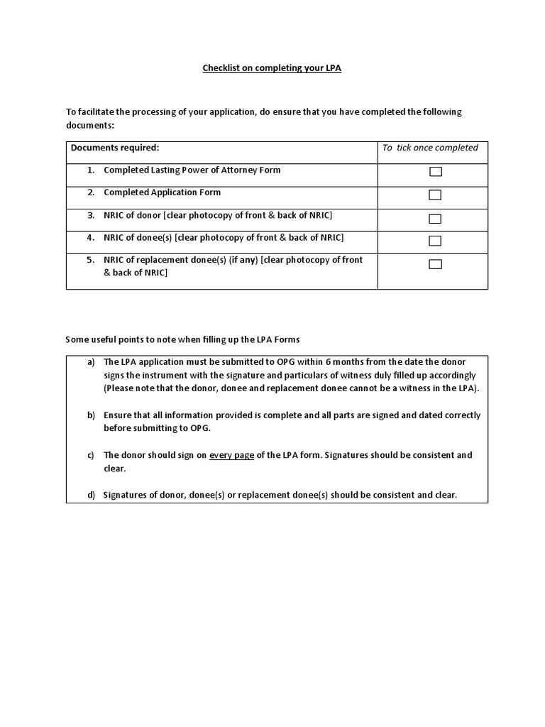 Checklist On Completing Your LPA (Final) | PDF