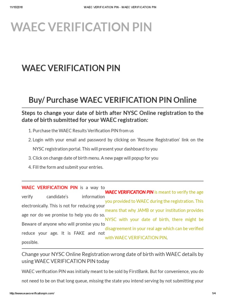 Waec Verification Pin - Waec Verification Pin PDF | PDF | Cyberspace ...