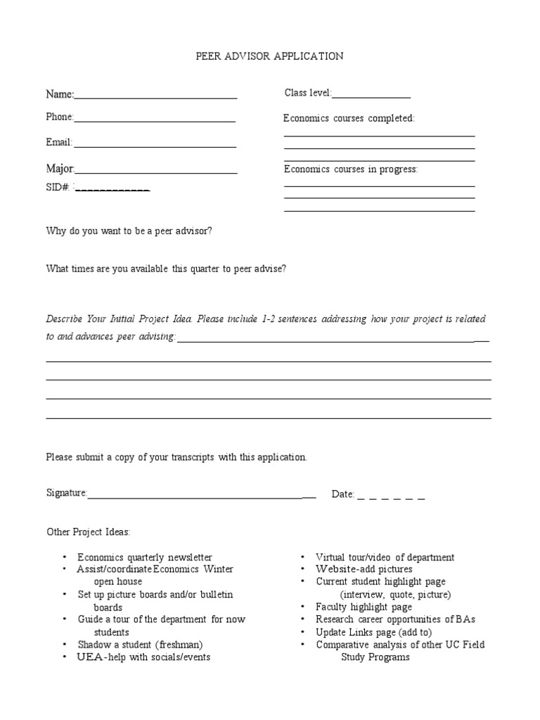 Peer Advisor Application Form | PDF | Business