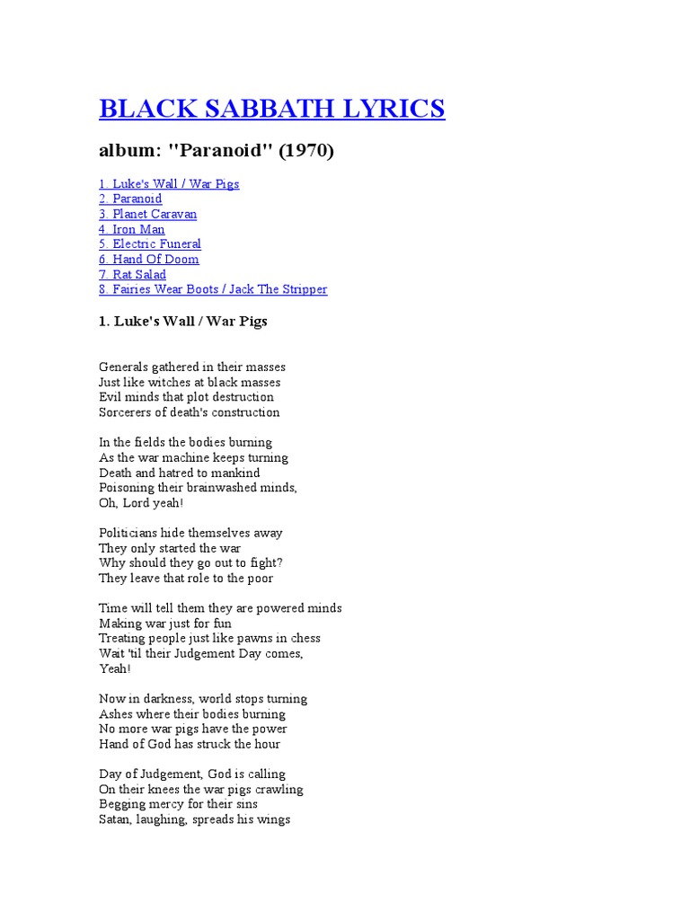Black Sabbath Lyrics | PDF | Nature
