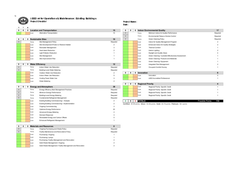 LEED v4 For Building Operations and Maintenance Checklist - 1 PAGE - 0 ...