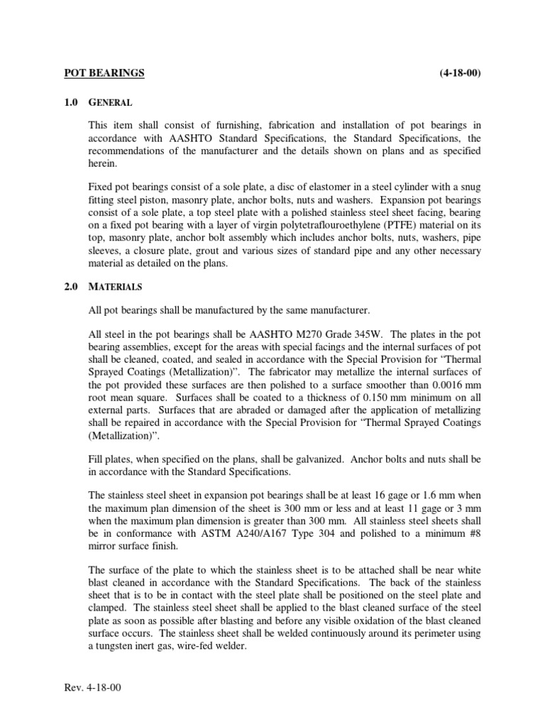 AASHTO Pot Bearings | PDF | Bearing (Mechanical) | Cookware And Bakeware