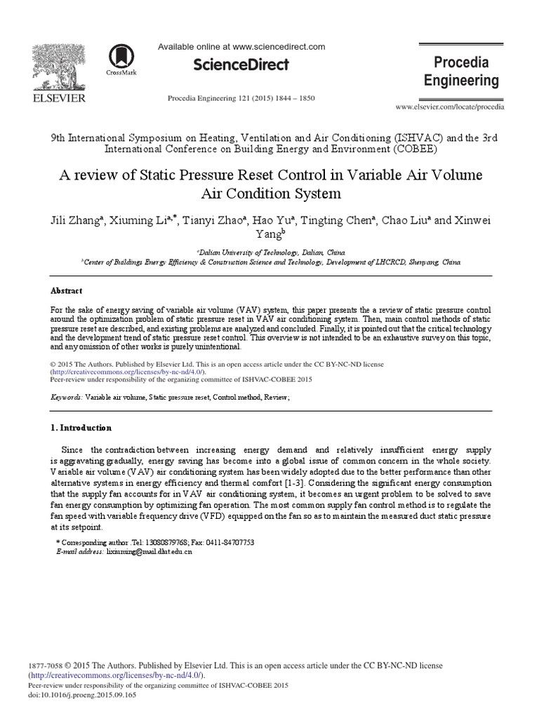 A Review of Static Pressure Reset Control in Variable Air Volume Air ...