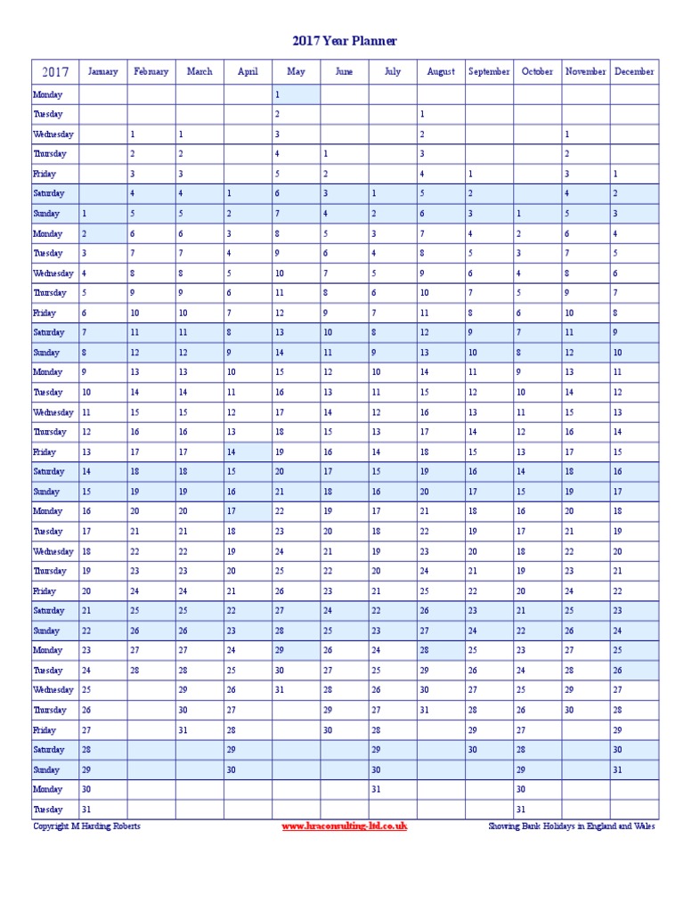 2017 Vertical Year Planner | PDF