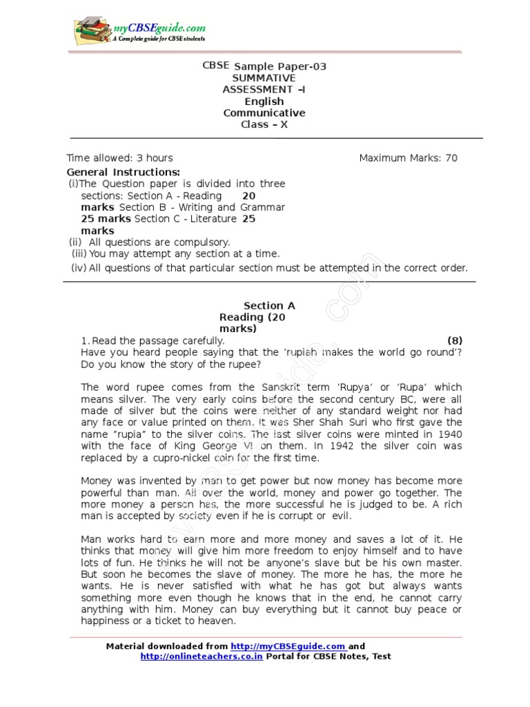 2017 10 English Communicative SP Sa1 03 Ques (2 Files Merged) | PDF ...