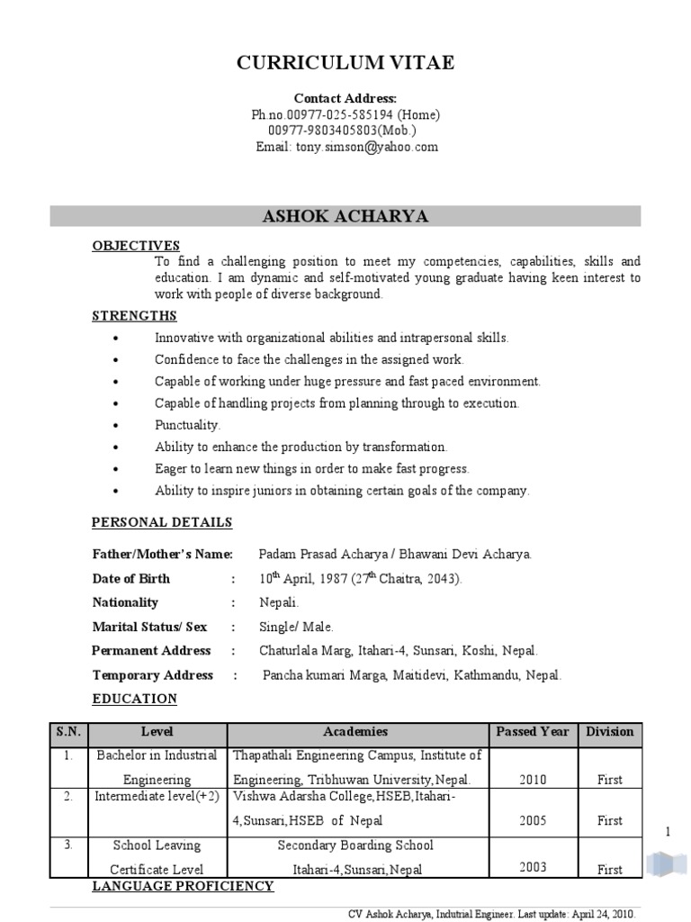 Curriculum Vitae: Ashok Acharya | PDF | Engineering | Computing And ...