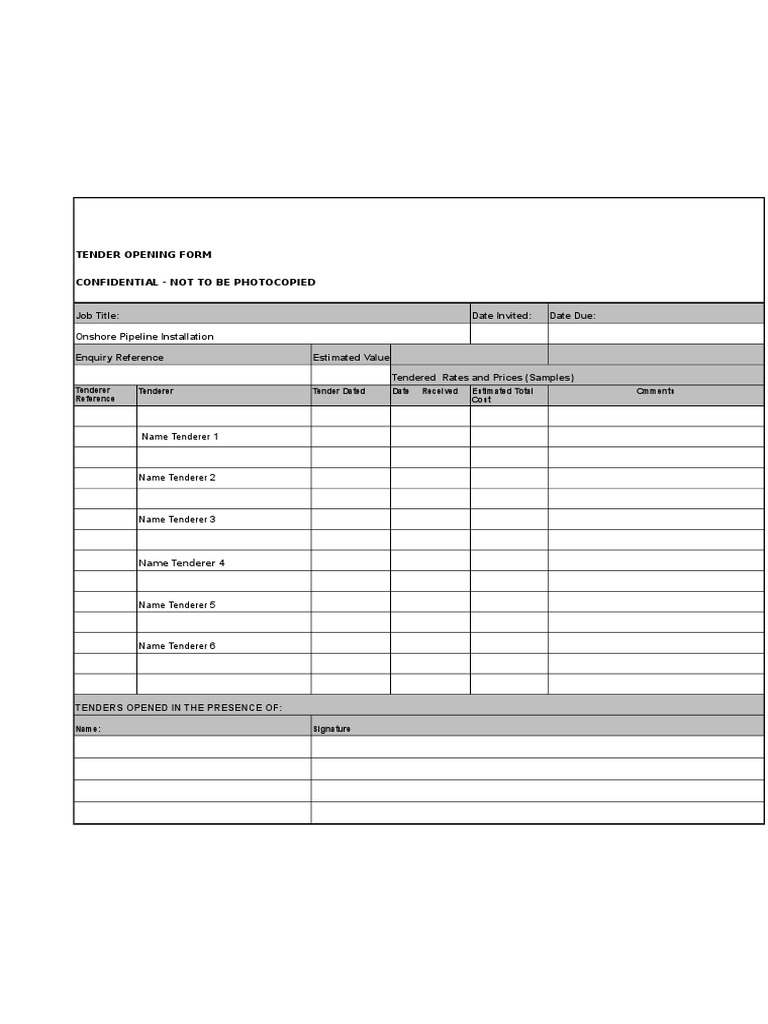 Tender Opening Forms