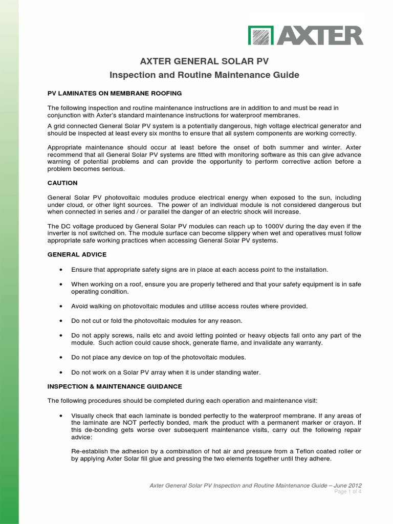 Axter General Solar PV Inspection and Routine Maintenance Guide | PDF ...