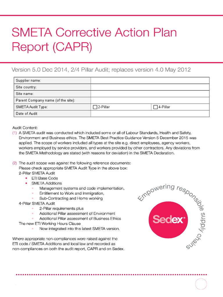 2b. Publicly Available SMETA CAPR Template 10112015 | PDF | Audit ...