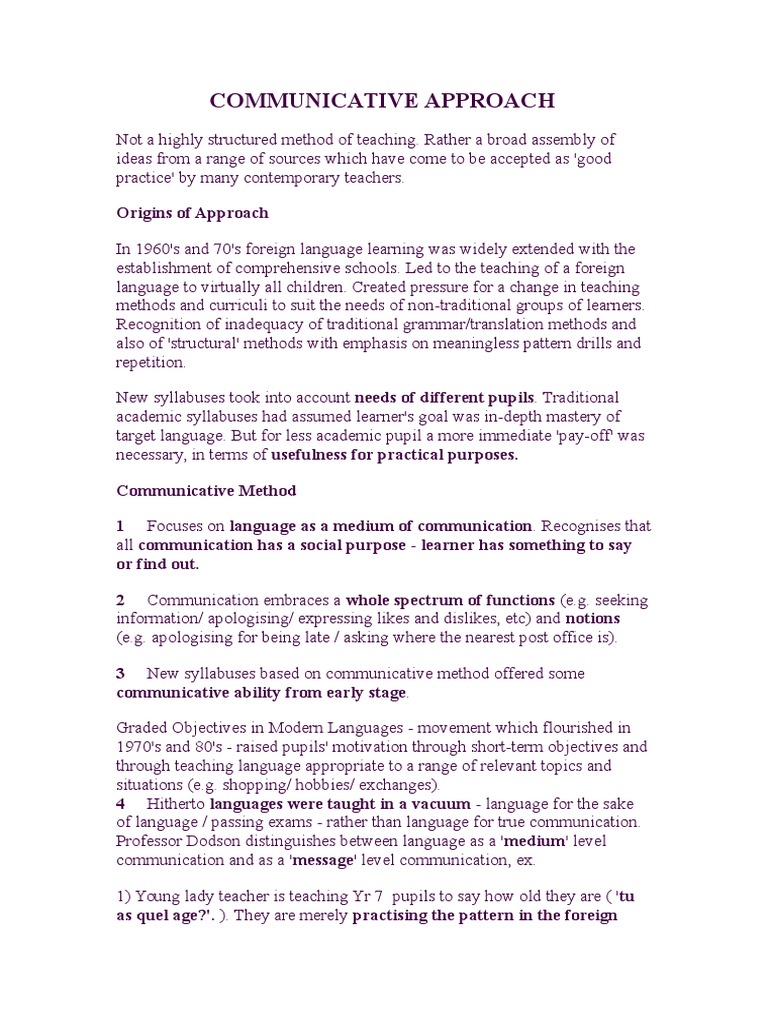 Communicative Approach | PDF | Applied Linguistics | Language Acquisition