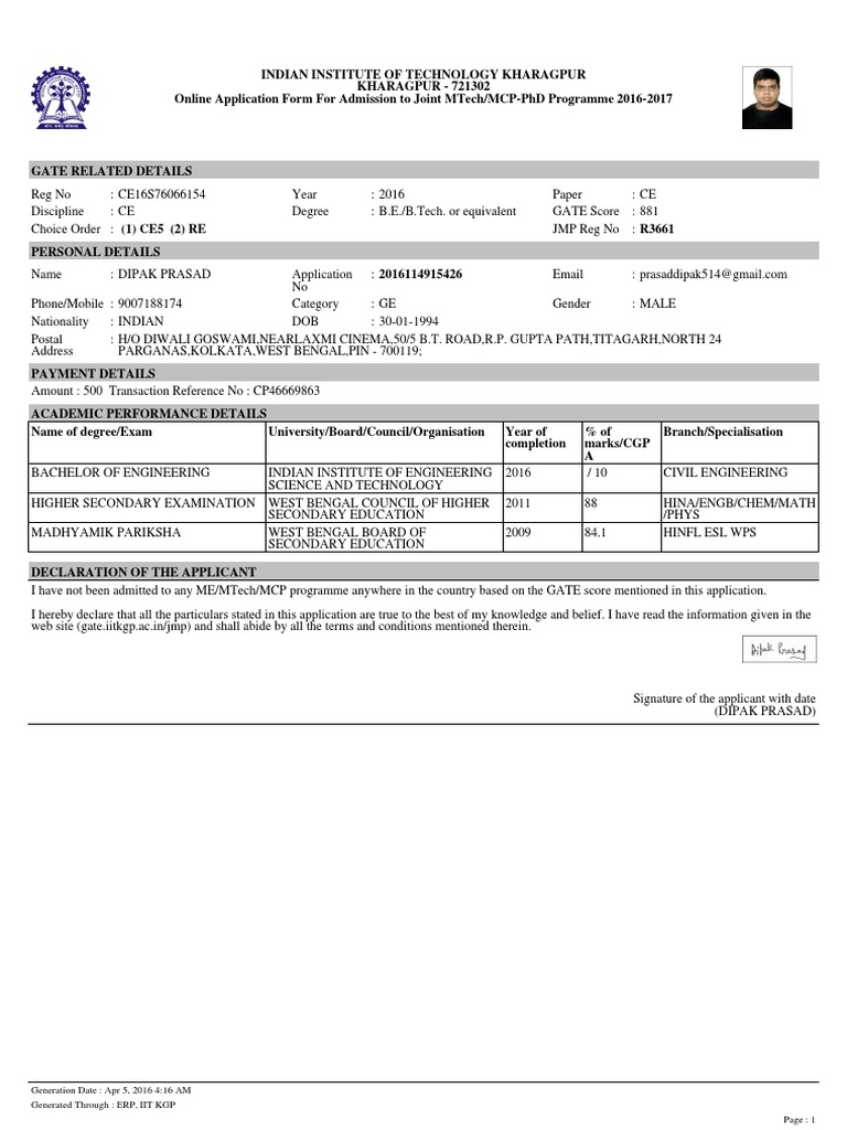 Generation Date: Apr 5, 2016 4:16 AM Generated Through: ERP, IIT KGP | PDF