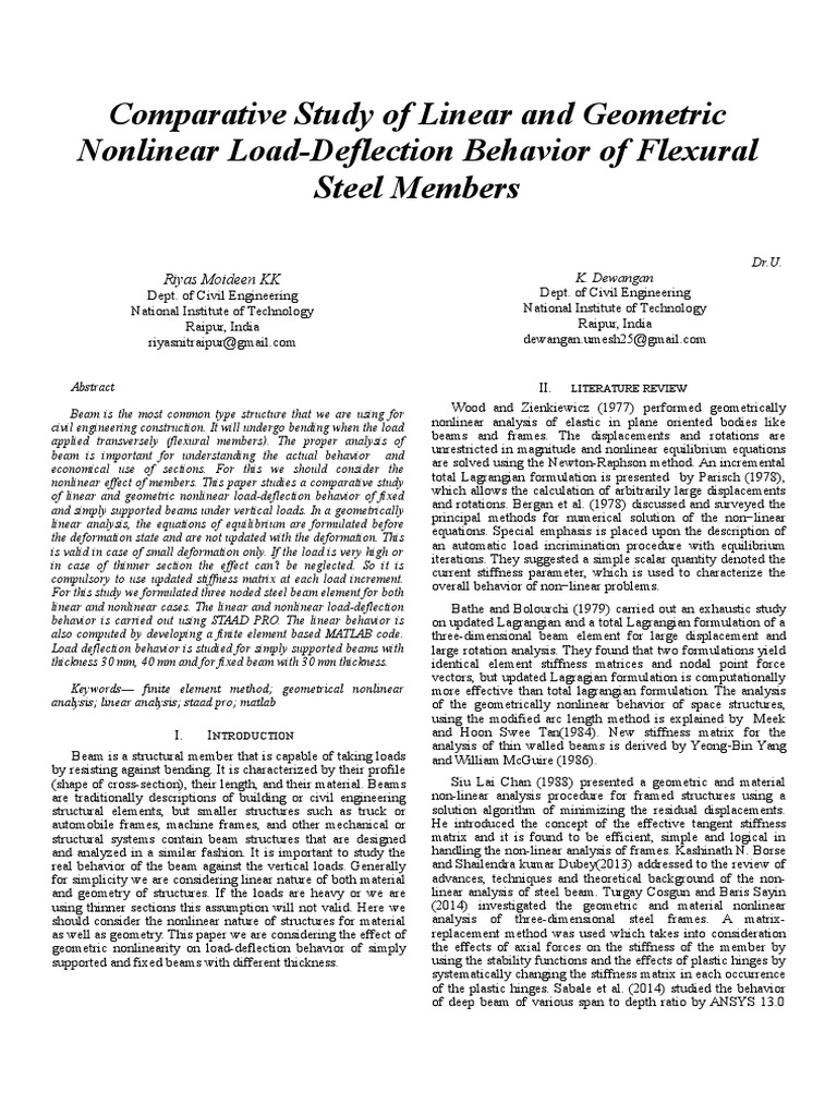 Comparitive Study of Linear and Geometric Nonlinear Load-Deflection ...