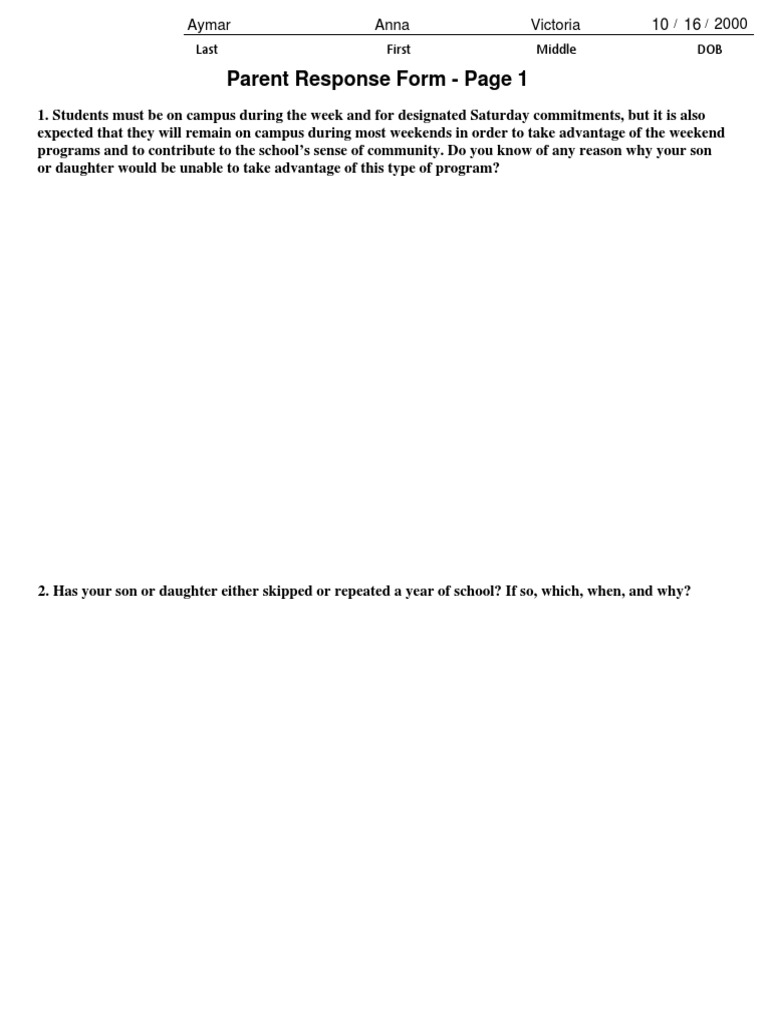 Parent Statement For Andover Application 2017 | PDF