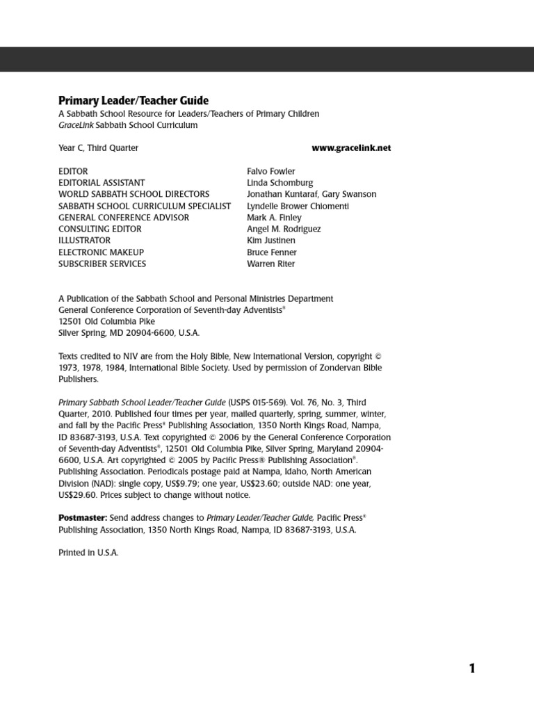 Primary Leader/Teacher Guide: Gracelink Sabbath School Curriculum | PDF ...