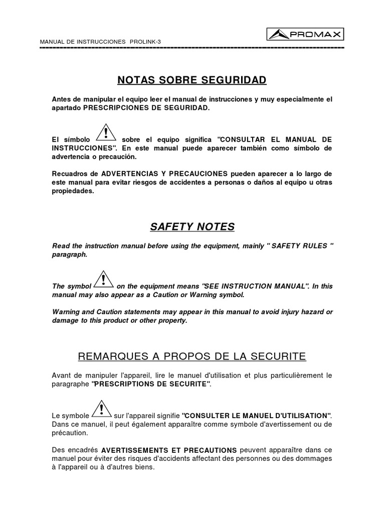 Manual Prolink-3: Instrucciones y Seguridad | PDF | Televisión | Vídeo
