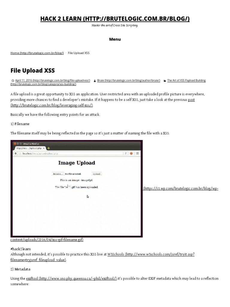 File Upload XSS - Hack 2 Learn | PDF | Human–Computer Interaction | Computing
