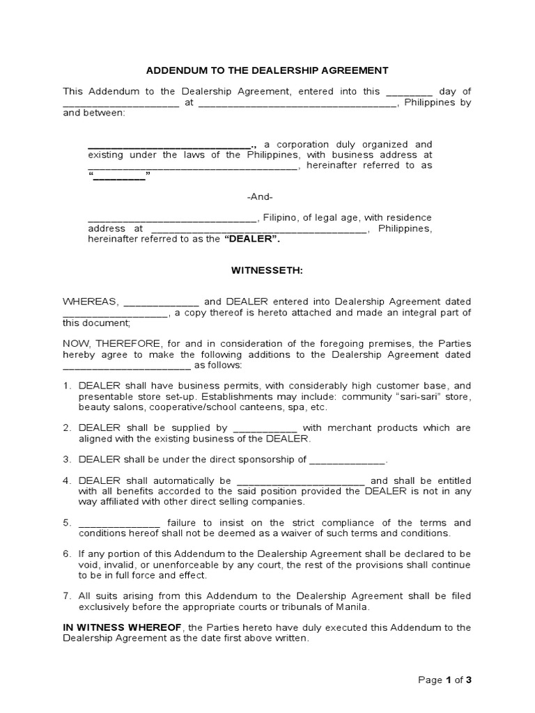 Addendum Dealership Agreement | PDF | Civil Law (Common Law ...