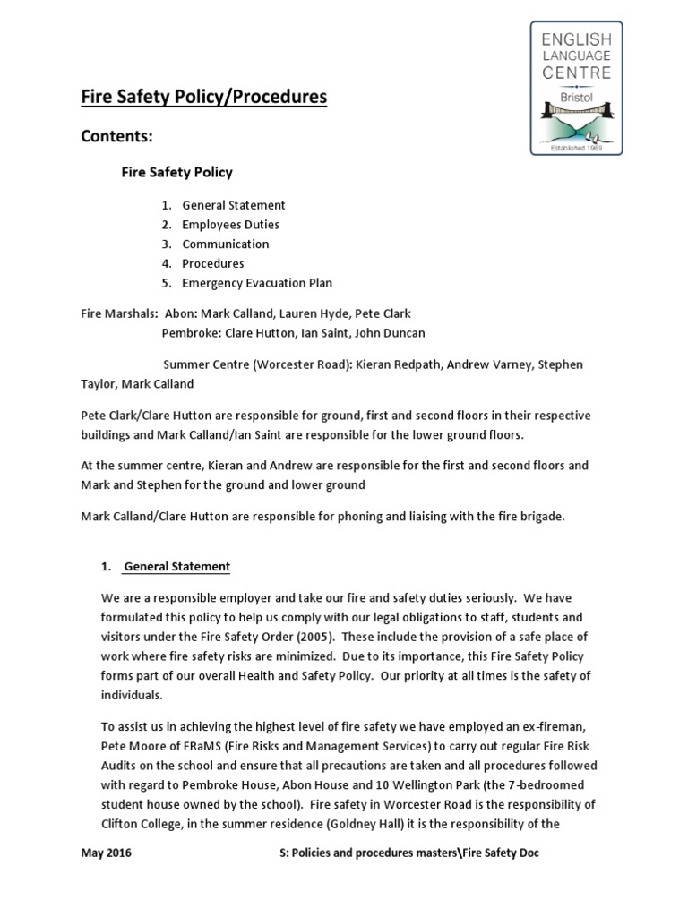 Fire Safety Policy | PDF | Safety | Disability