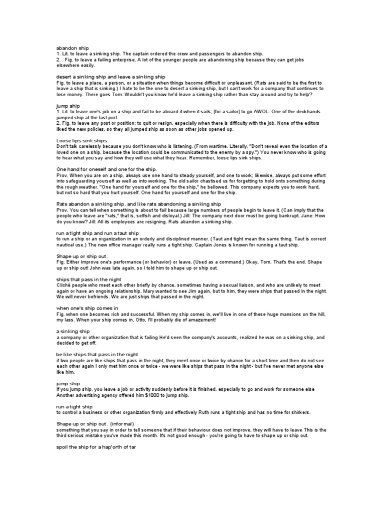 Nautical Idioms and Expressions | PDF | Ships | Sailor