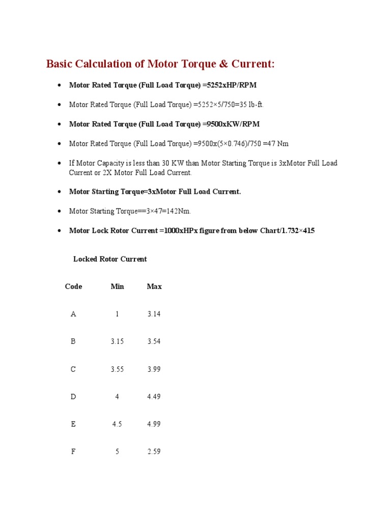 Motor Torque and Current Calculations | PDF | Teaching Methods ...