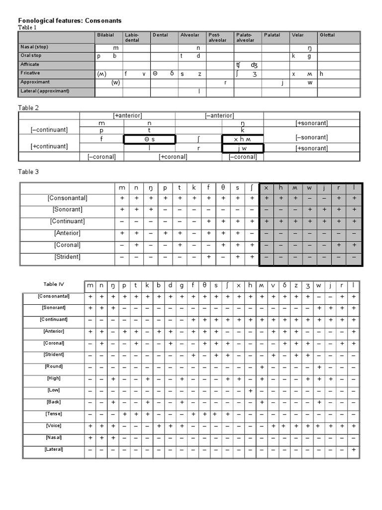Consonant Phonological Features Guide | PDF