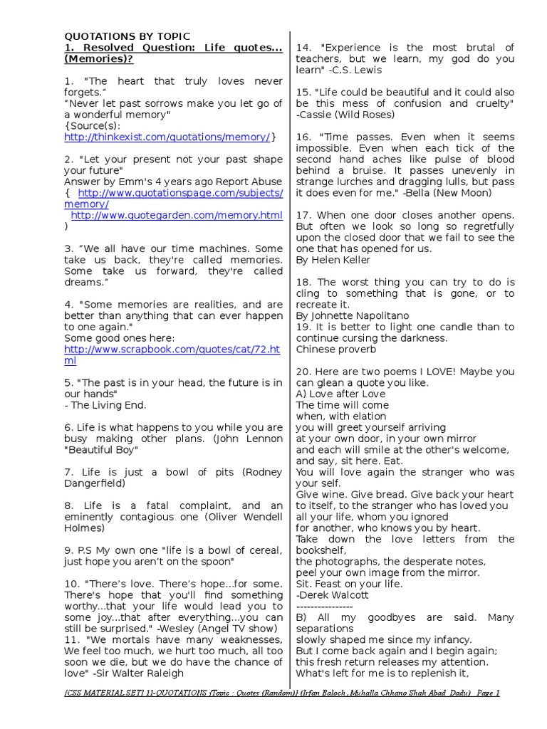 Quotes on Life and Memories | PDF | Science | Philosophical Science