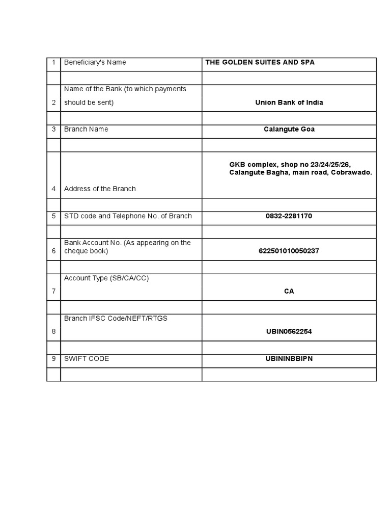Bank Details Template | PDF | Finance & Money Management