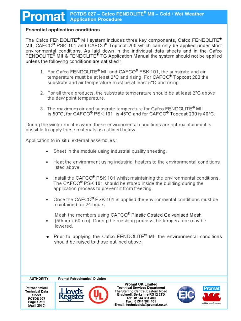 PCTDS 027 Fendolite MII Cold Wet Weather Application | PDF | Building ...