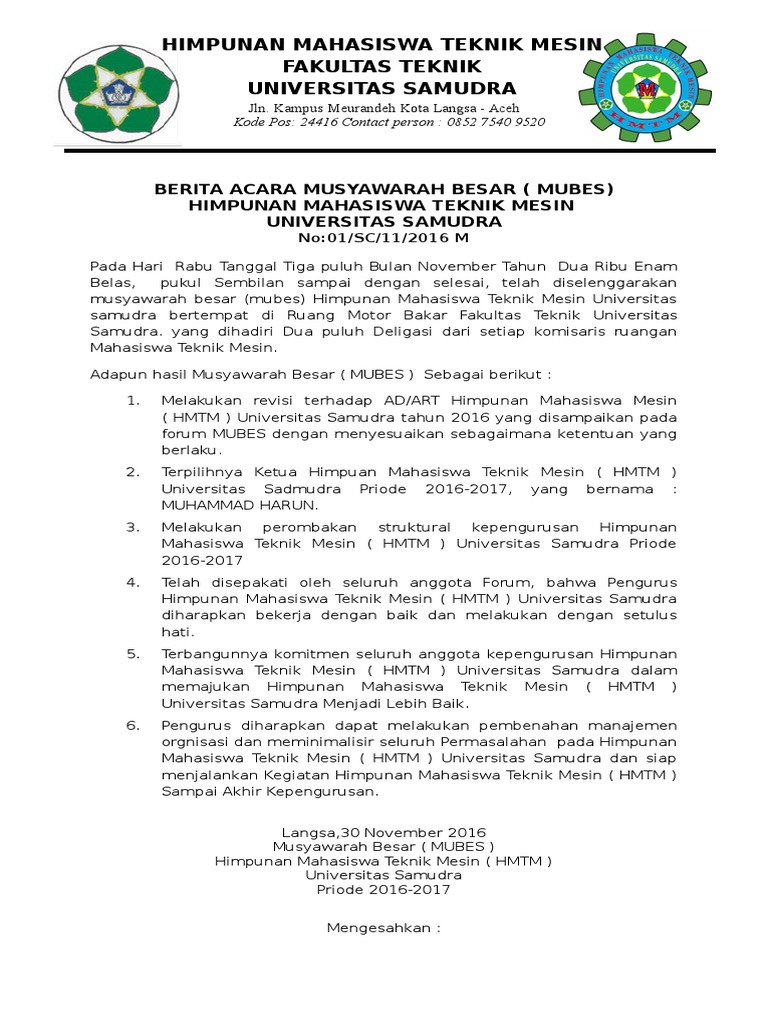 Berita Acara Mubes HMTM | PDF