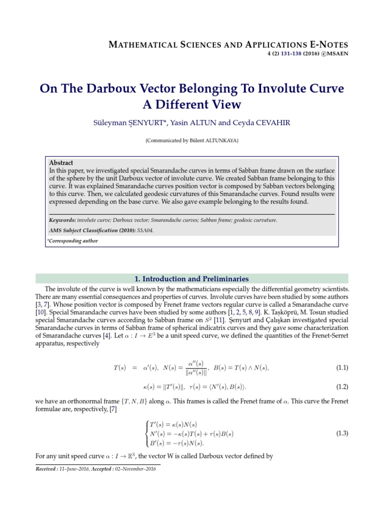 On The Darboux Vector Belonging To Involute Curve A Different View ...