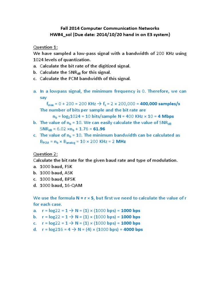 HW4 Sol | PDF | Bit Rate | Sampling (Signal Processing)