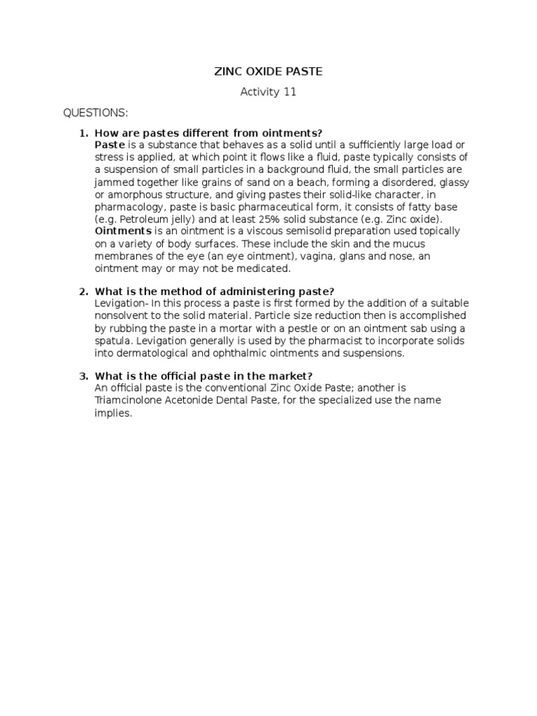 Zinc Oxide Paste | PDF | Tablet (Pharmacy) | Topical Medication