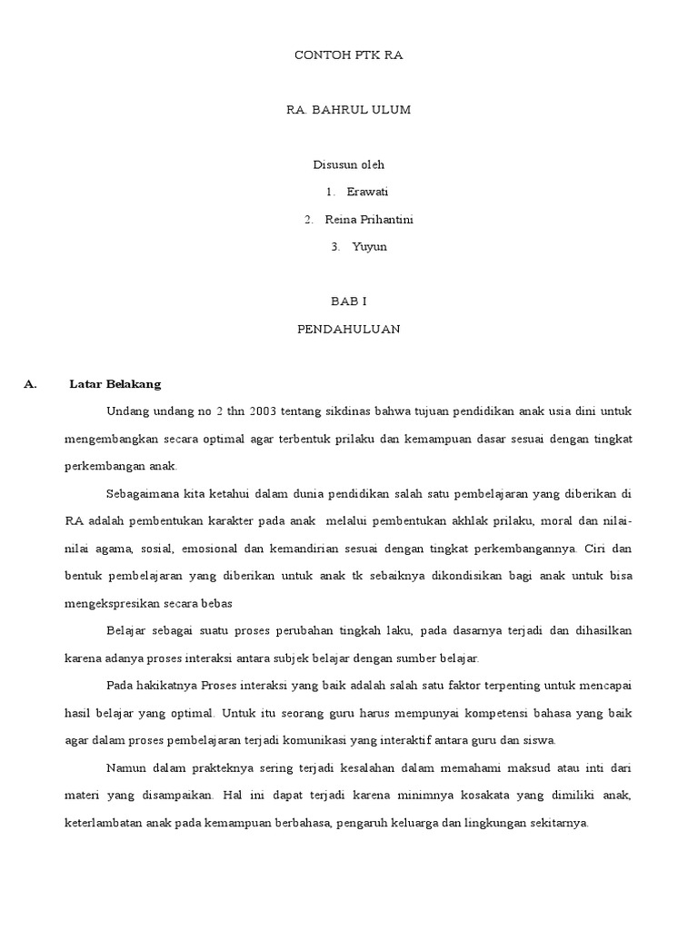 Contoh PTK untuk Guru RA | PDF