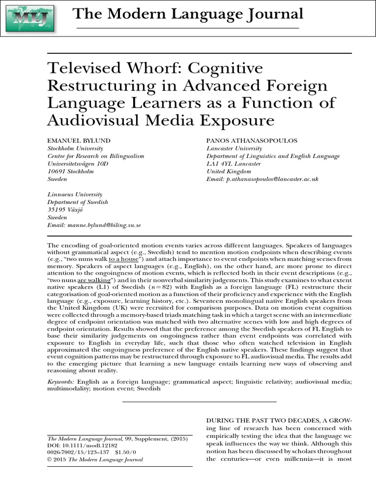 Bylund Et Al-2015-The Modern Language Journal | PDF | Second Language ...