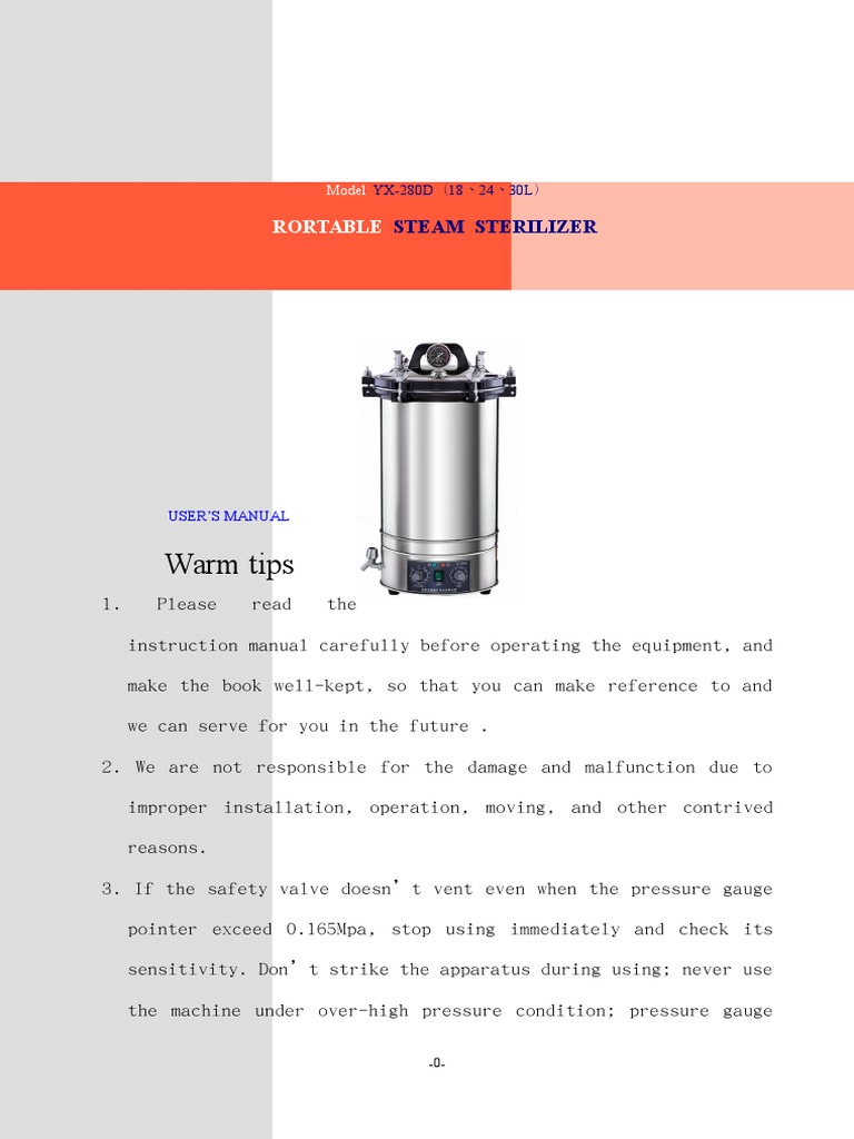 YX-280D Autoclave Use's Manual | PDF | Sterilization (Microbiology ...