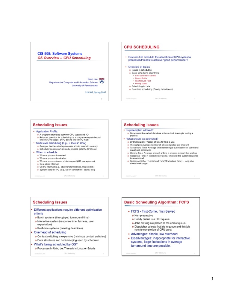 Cpu Scheduling: CIS 505: Software Systems | PDF | Scheduling (Computing) | Computer Engineering