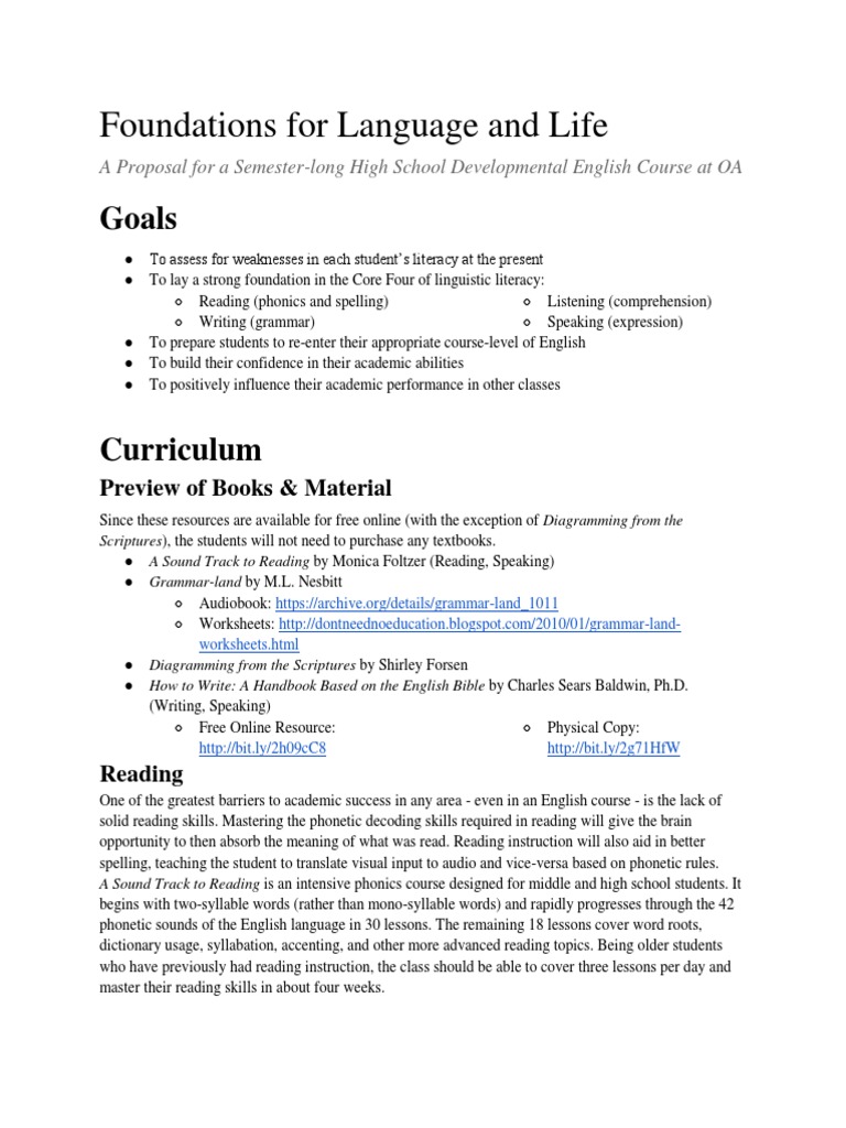 High School Developmental English Course | PDF | Reading (Process) | Verb