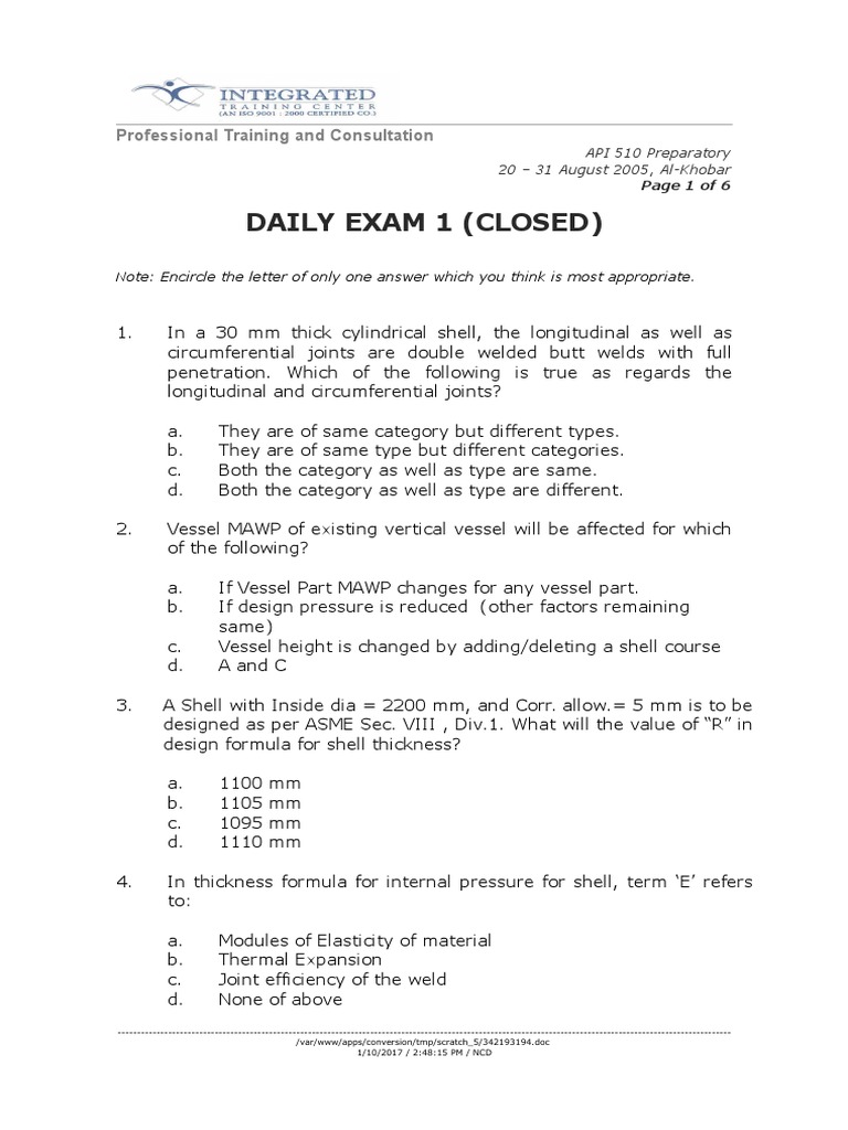 Daily Exam 1 (Closed) : Professional Training and Consultation | PDF